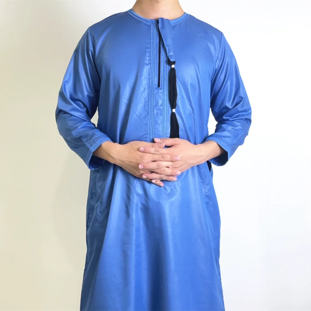 Long Sleeve Kaftan Robe Islamic Ramadan Omani Kurta Pajama Jubbah Dubai ...
