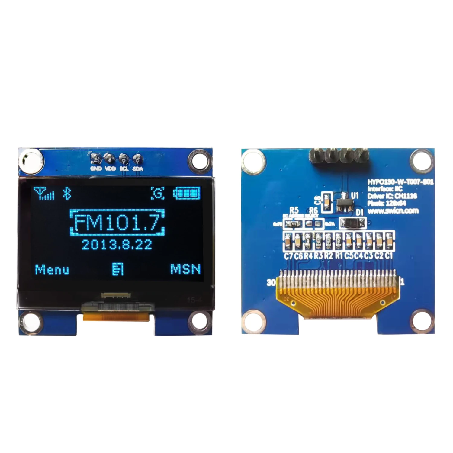 1.3inch 128x64 Oled Display Module With Pcb 4pin I2c Interface - Buy ...