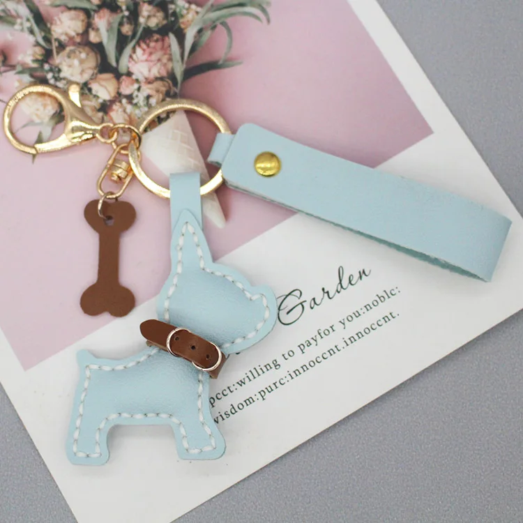 Diy Material Package Bulldog Keychain Pu Leather Dog Keychains For ...