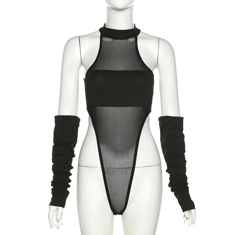 Fs9717d Women Sexy Full Sleeve Mesh Patchwork Bodysuits Buy Mesh