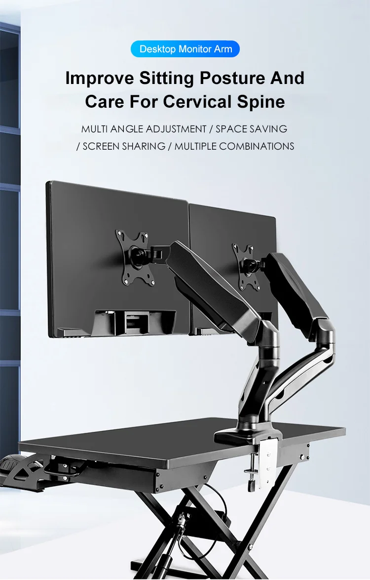 Dual Monitor Mounts Monitor Arms Stand Support Full Motion Swivel Gas ...