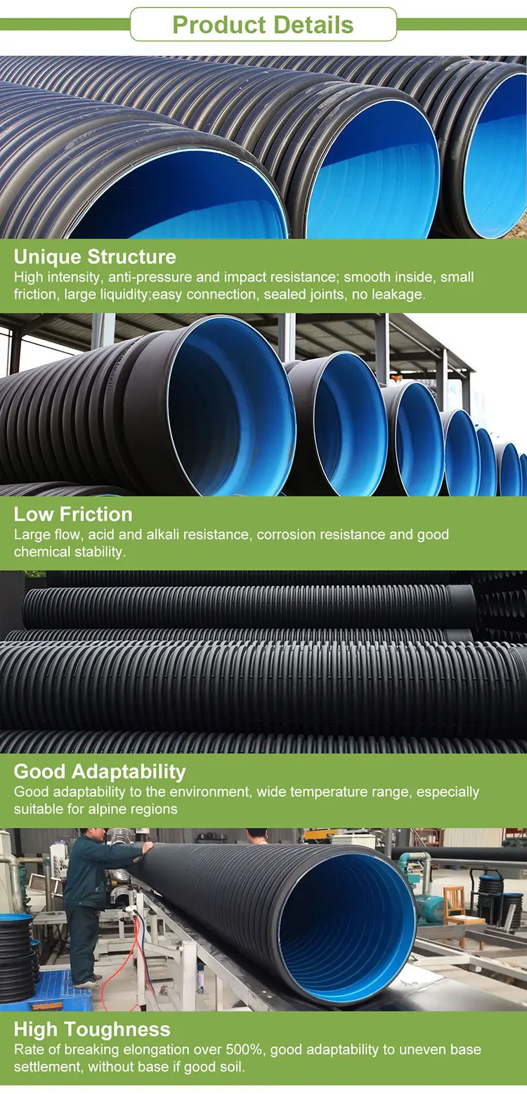 SN4 SN8 SN16 18 Inch Hdpe Double Wall Corrugated PE Drainage Pipe Dwc Hdpe Plastic Culvert Pipe ...