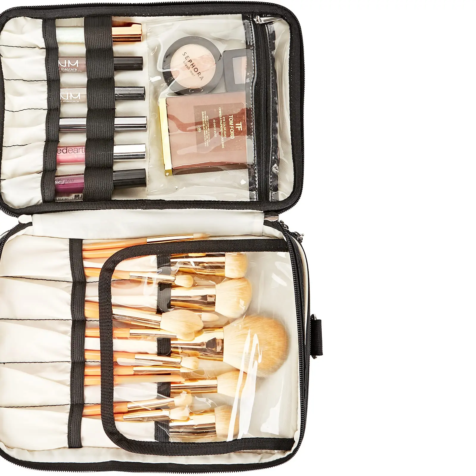 Black Cosmetic Bag Makeup Organizer Corduroy Make-up Travel Storage Box ...