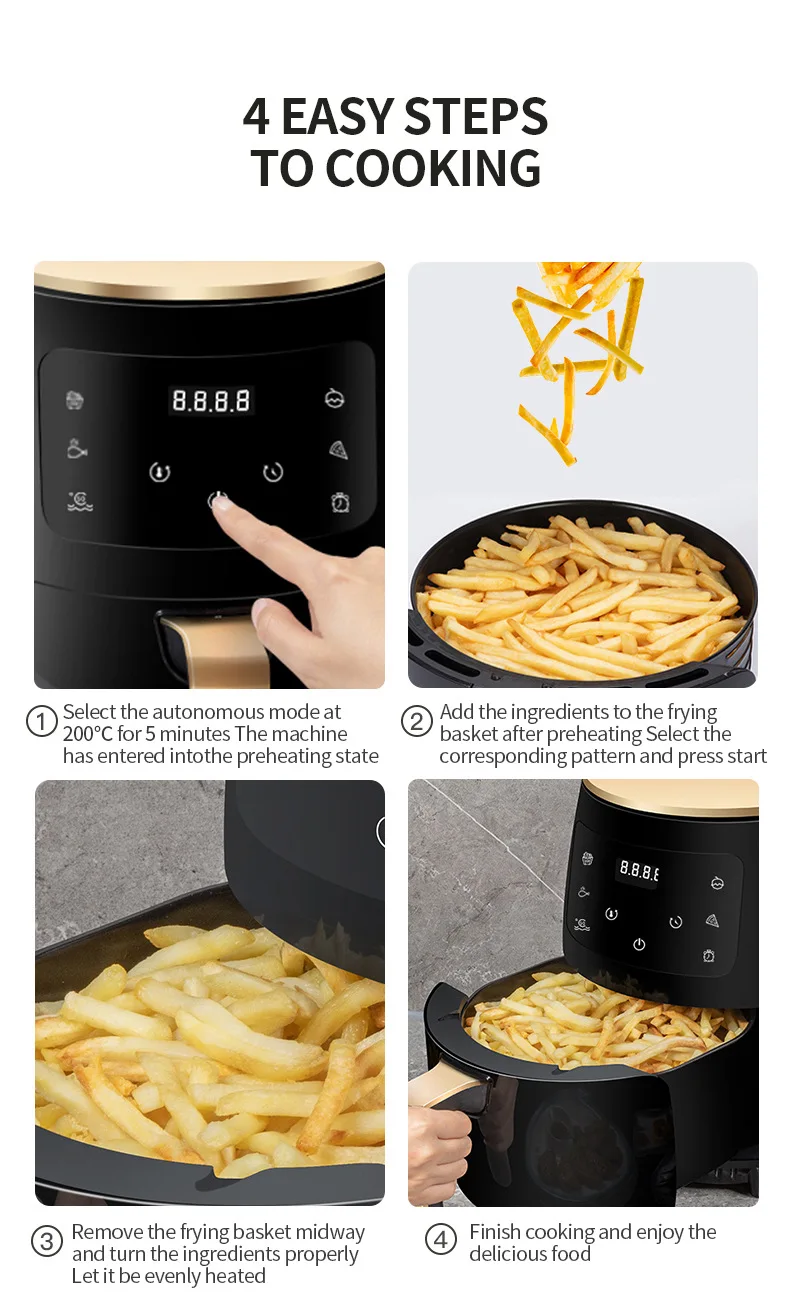 Large Capacity 5l Electric Air Fryer Round Shape With Digital Control 6 ...