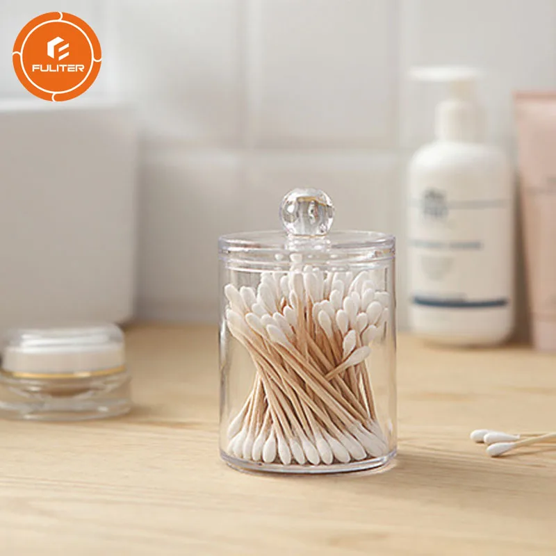 Transparent Round Cotton Swab Box Cosmetic Cotton Pad Plastic Storage ...