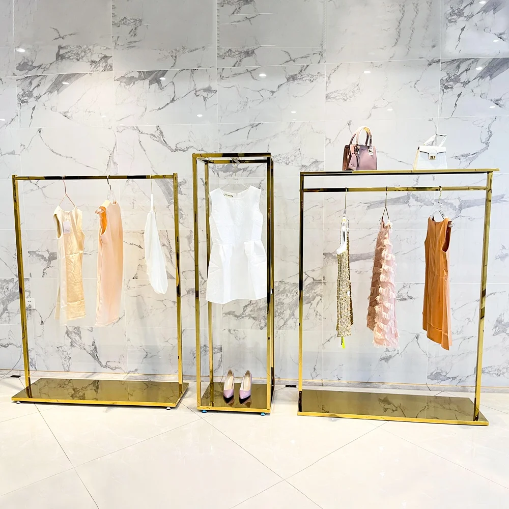 Custom Stainless Steel Boutique Gold Clothing Racks Garment Metal Women ...