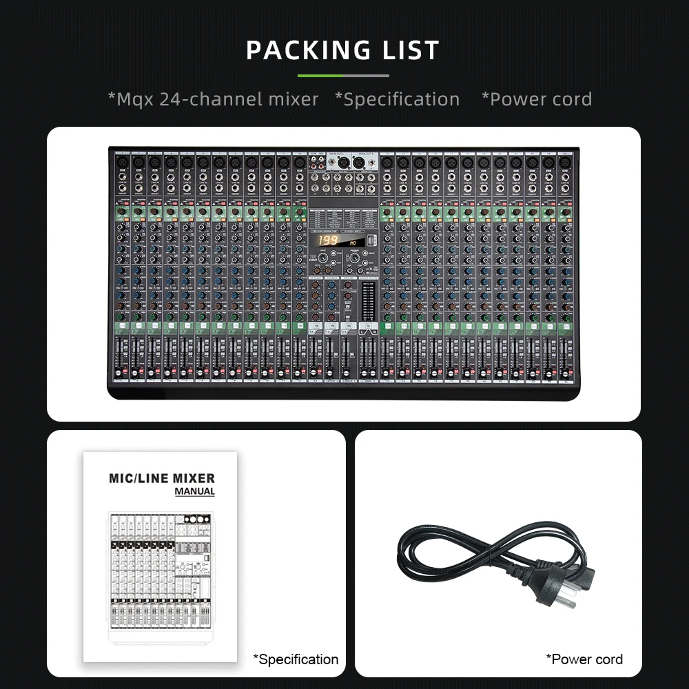 Mqx24 Professional Mixer 24 Channels With Bluetooth+usb+199dps Reverb ...