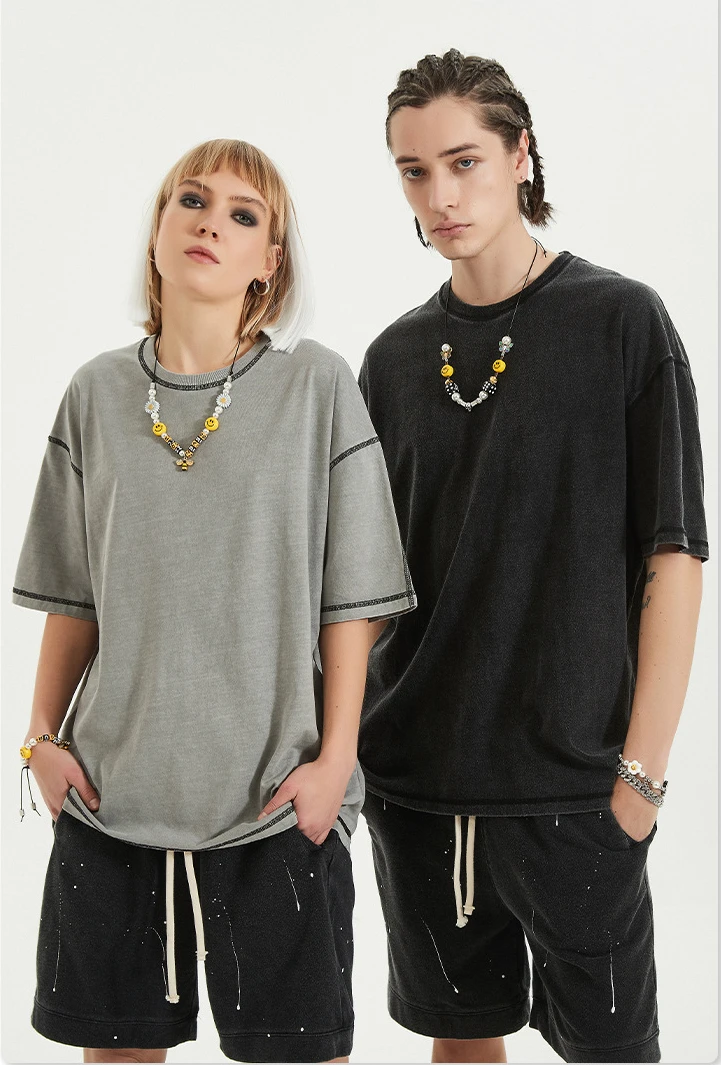 Fashion Open Line Design Washed Vintage Graphic Oversize Big T Shirt ...