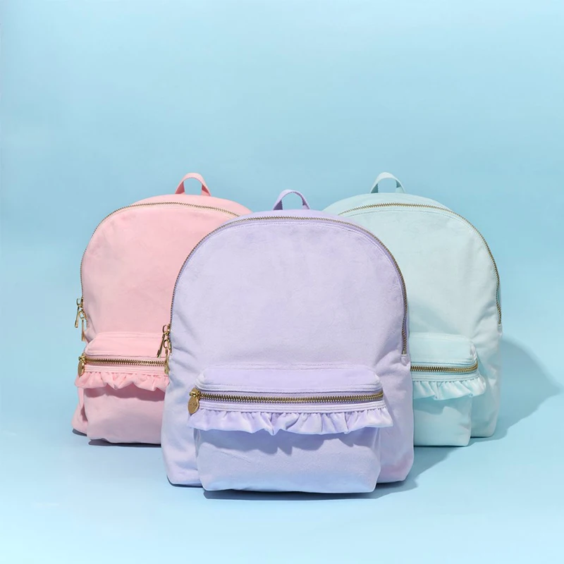 High Quality Candy Color School Bag Velvet Ruffle Convenient Outdoor ...
