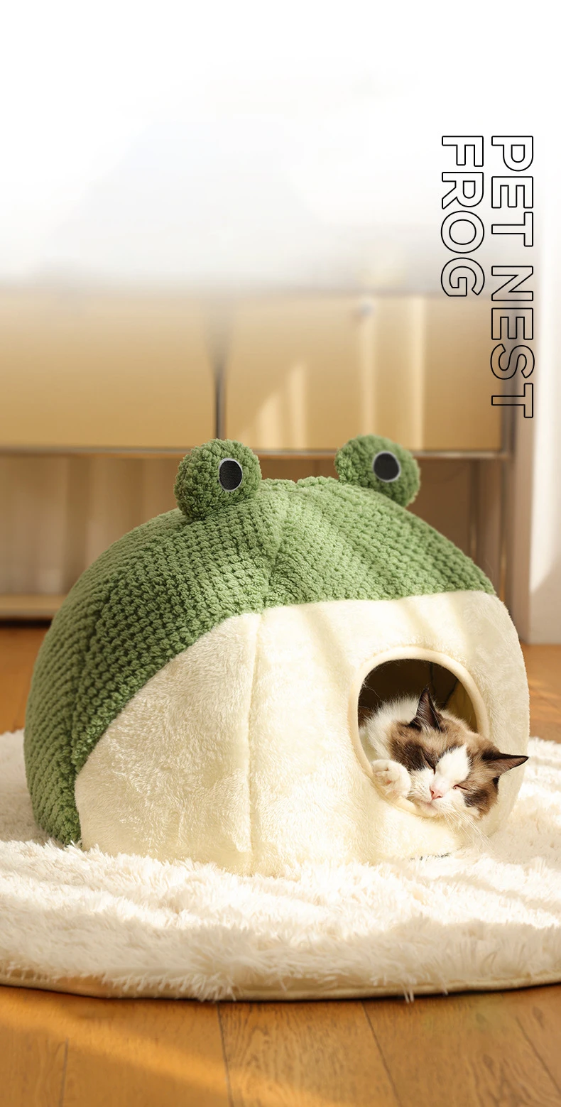 Cartoon Frog Design Luxury Pet Bed Comfortable Plush Puppy Nest Cave ...