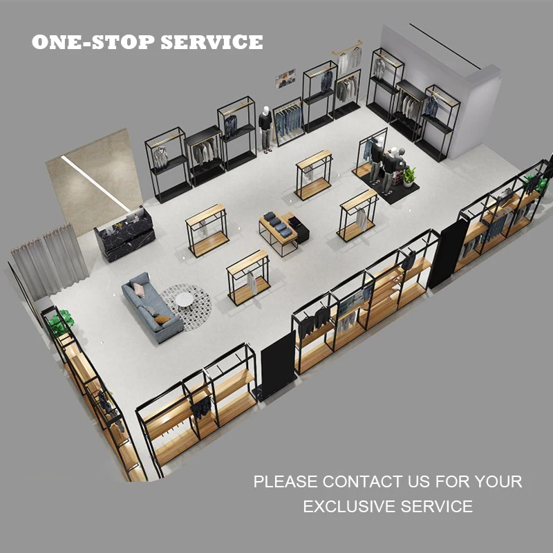 Shopping Center Clothing Store Display Racks Black Clothing Rack ...