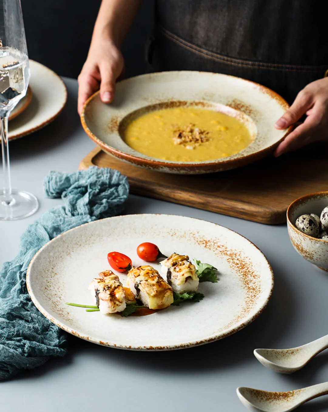 Wholesale Retro Milky White Ceramic Dinner Ware Set for Restaurant ...