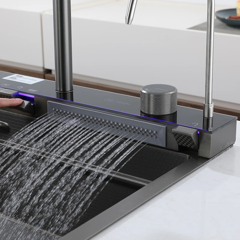Modern Waterfall Kitchen Sink - Stainless Steel Two Bowls