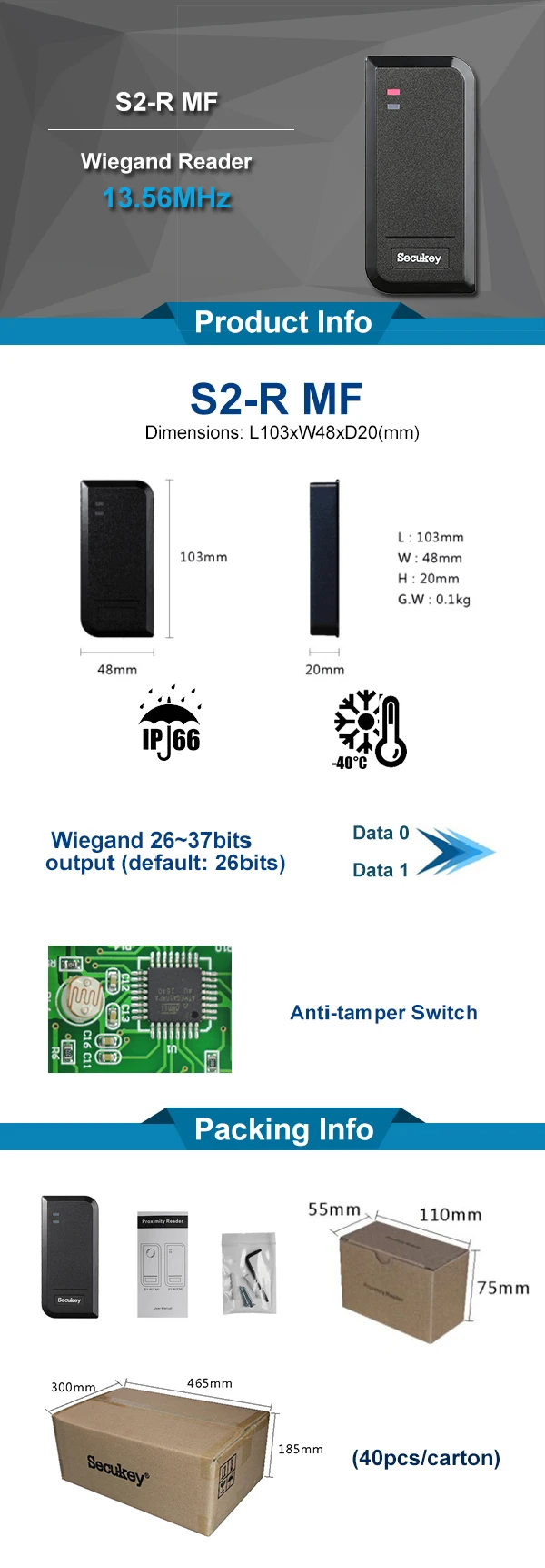 Secukey 13.56mhz Smart Card Access Control Proximity Reader,Compatible ...