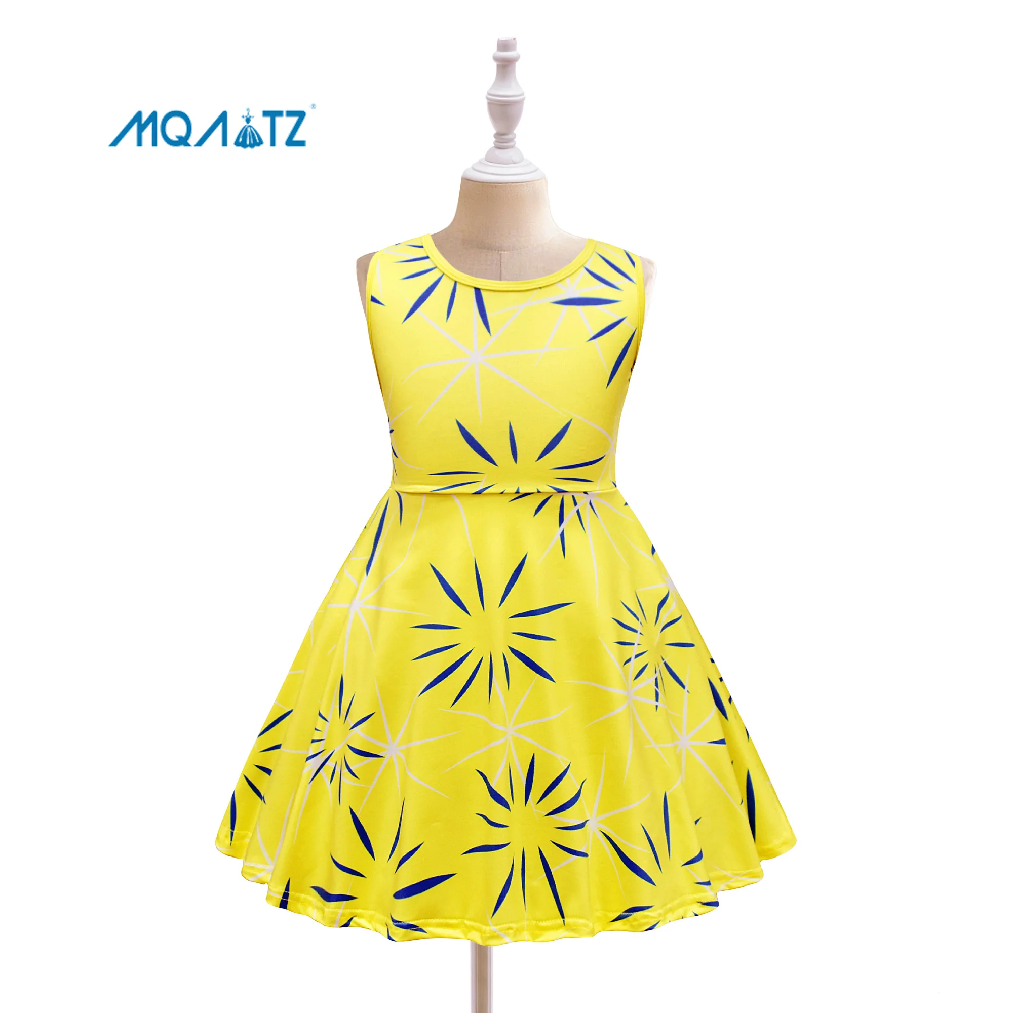 Mqatz Yellow Print Cotton Girls Dress Cosplay Princess Costume For ...