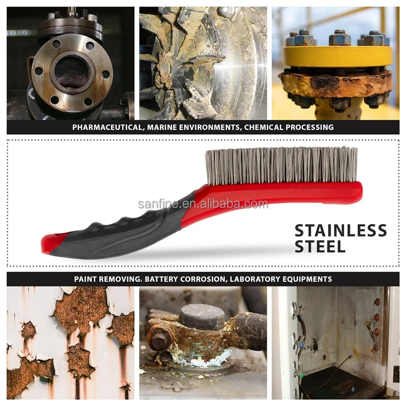 Heavy Duty Wire Brush Set Stainless & Carbon Steel Bristles With ...