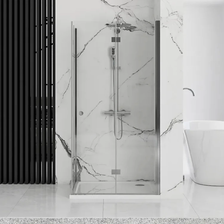 Slim Corner Pivot Folding Door Polished Bathroom Nano Glass Gold Shower ...