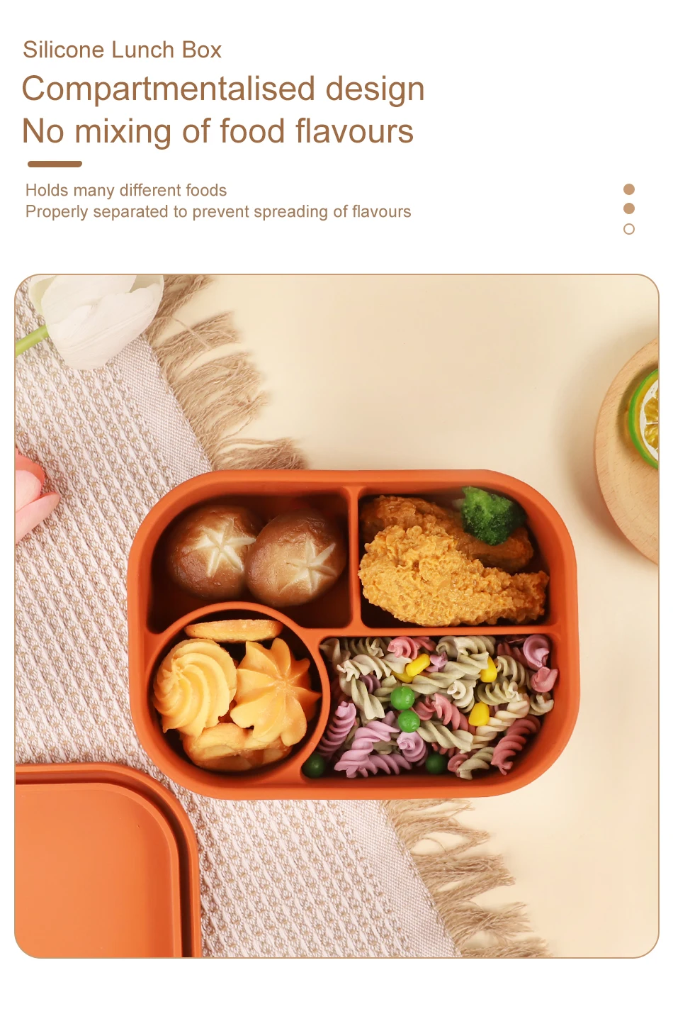 Food Grade Silicone 4 Compartments Silicon Bento Leakproof School Children Kid Silicone Bento ...