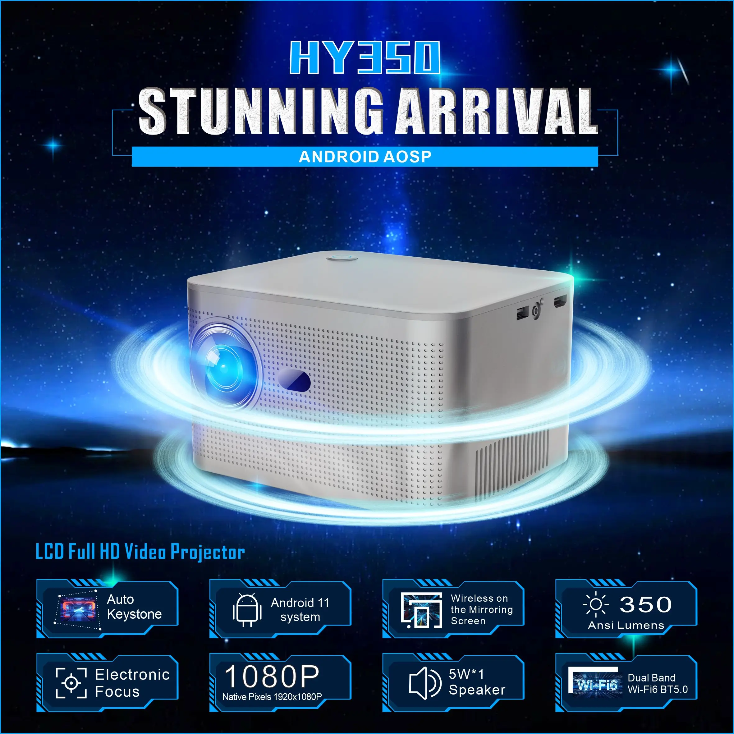Transpeed High Quality Native Projector Hy350 With Android 11.0 Led ...
