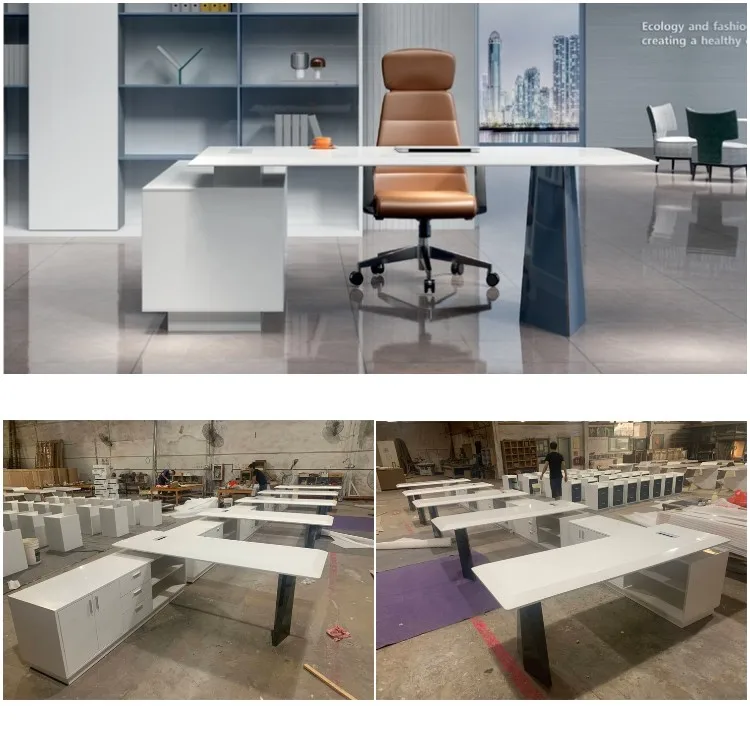 Black Solid Surface Executive Office Table Chair Acrylic Computer Home ...