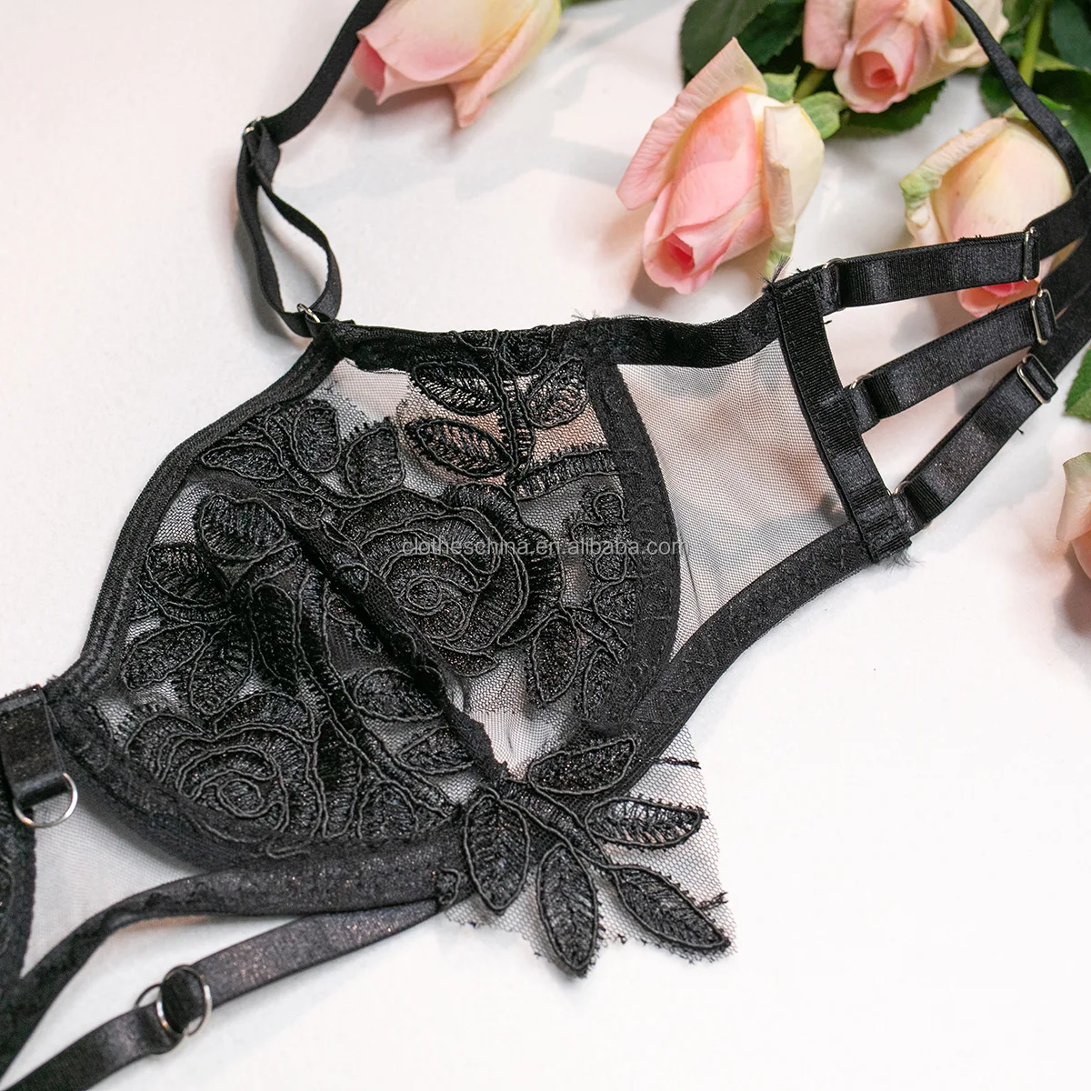 Chuangerm Oem Sexy Four Piece Underwear Bra With Garter Perspective