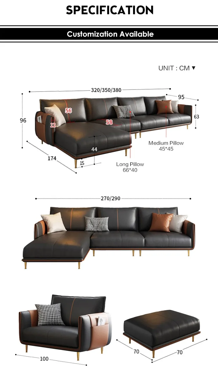 Modern Leather Sofa Set for Living Room | Customizable, Multi ...