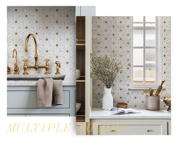 Waterjet Brass Inlay Flower Marble Mosaic Tile for Kitchen Backsplash ...