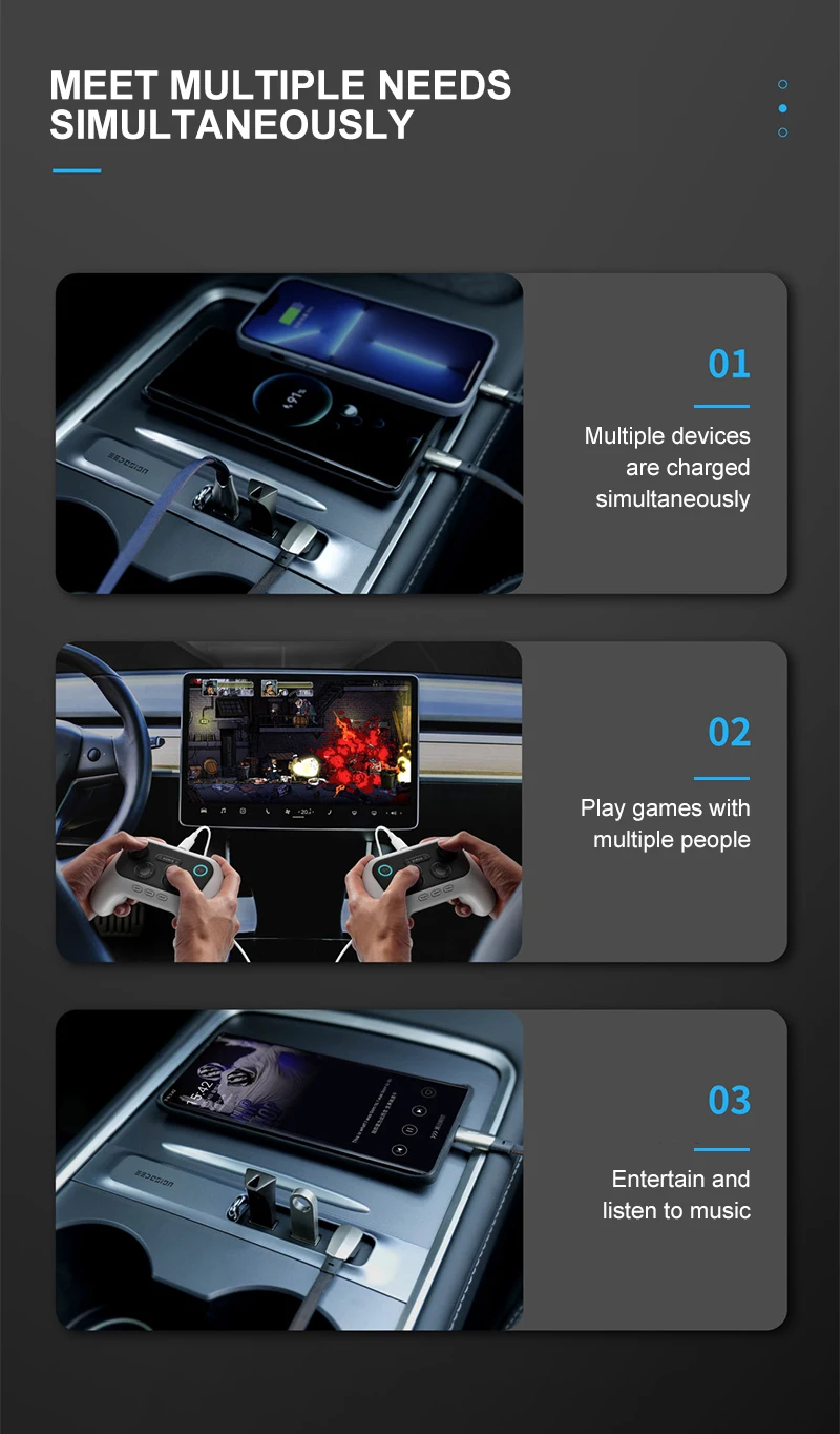 Car Expansion Dock With Auxiliary Lights On 2usb Port Typc Fast ...