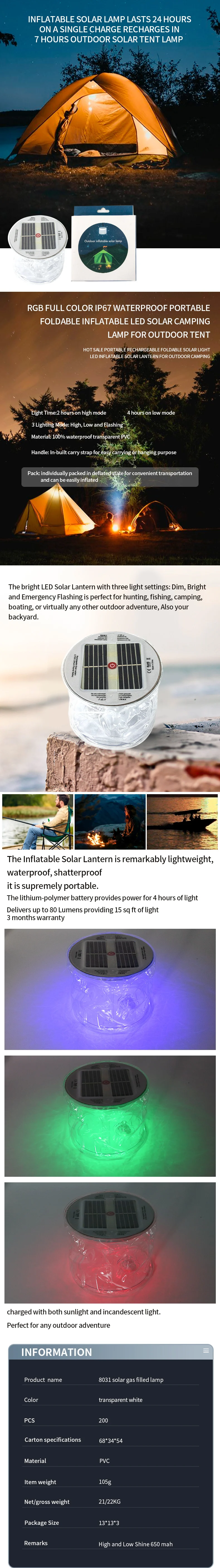 Waterproof Portable Foldable Inflatable Led Solar Camping Lamp For ...