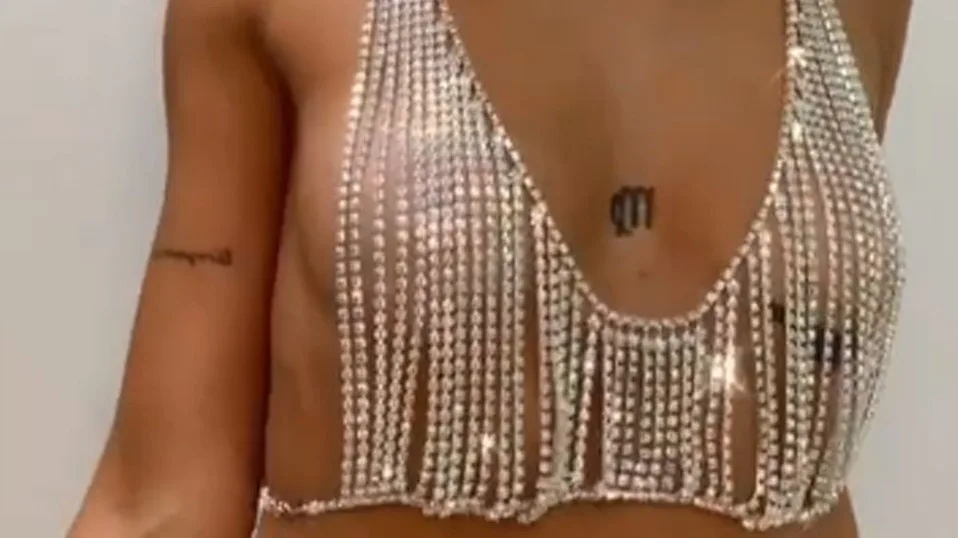 Exclusive Shiny Full Rhinestone Boutique Brass Sexy Women Nightclub Dj