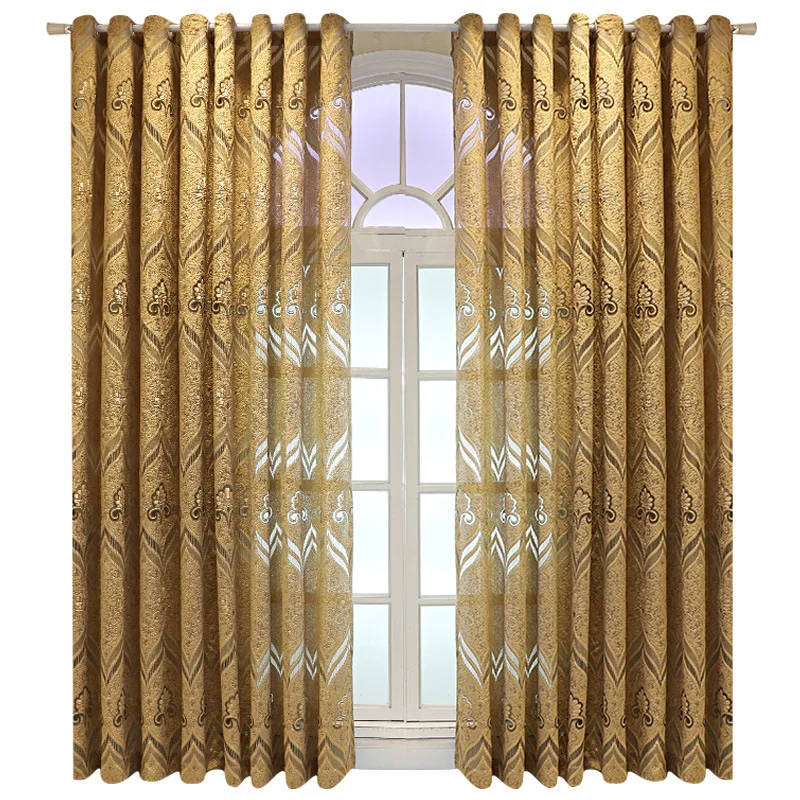 Modern European Gold Jacquard Fabrics Window Screens Luxury Semi ...