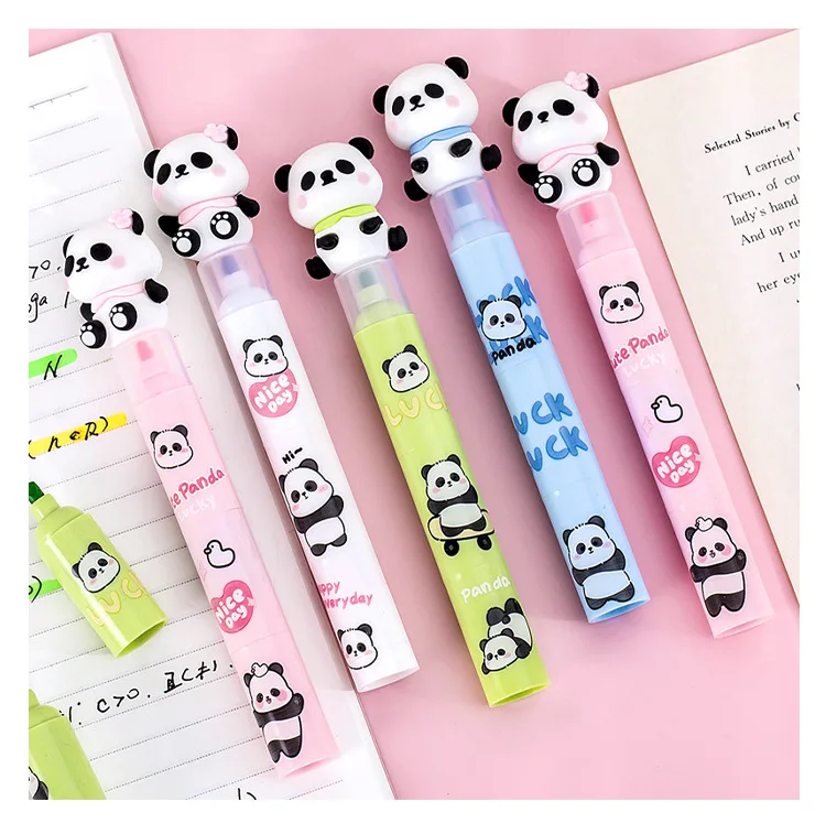 Cartoon Panda Three-color Splicing Highlighter Students Cute Stationery ...
