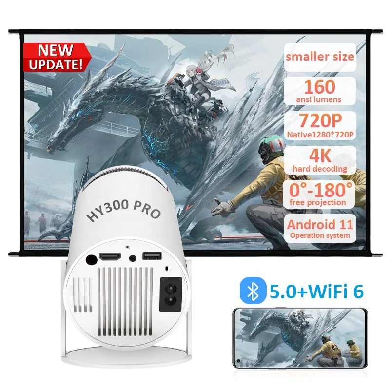 Excel Digital HY300 PRO Android Projector HY300 Upgrade wireless portable projector android 11 ...