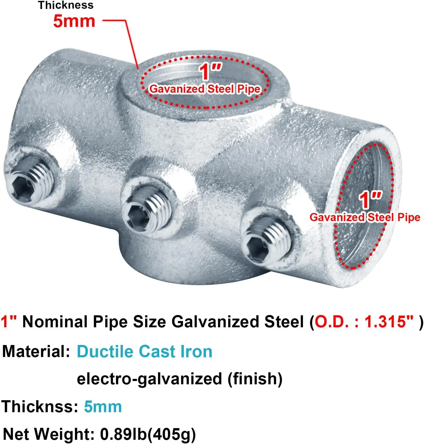 A 119 B 33.7 mm Ductile Cast Iron Key Clamp Two Socket Cross Fitting ...