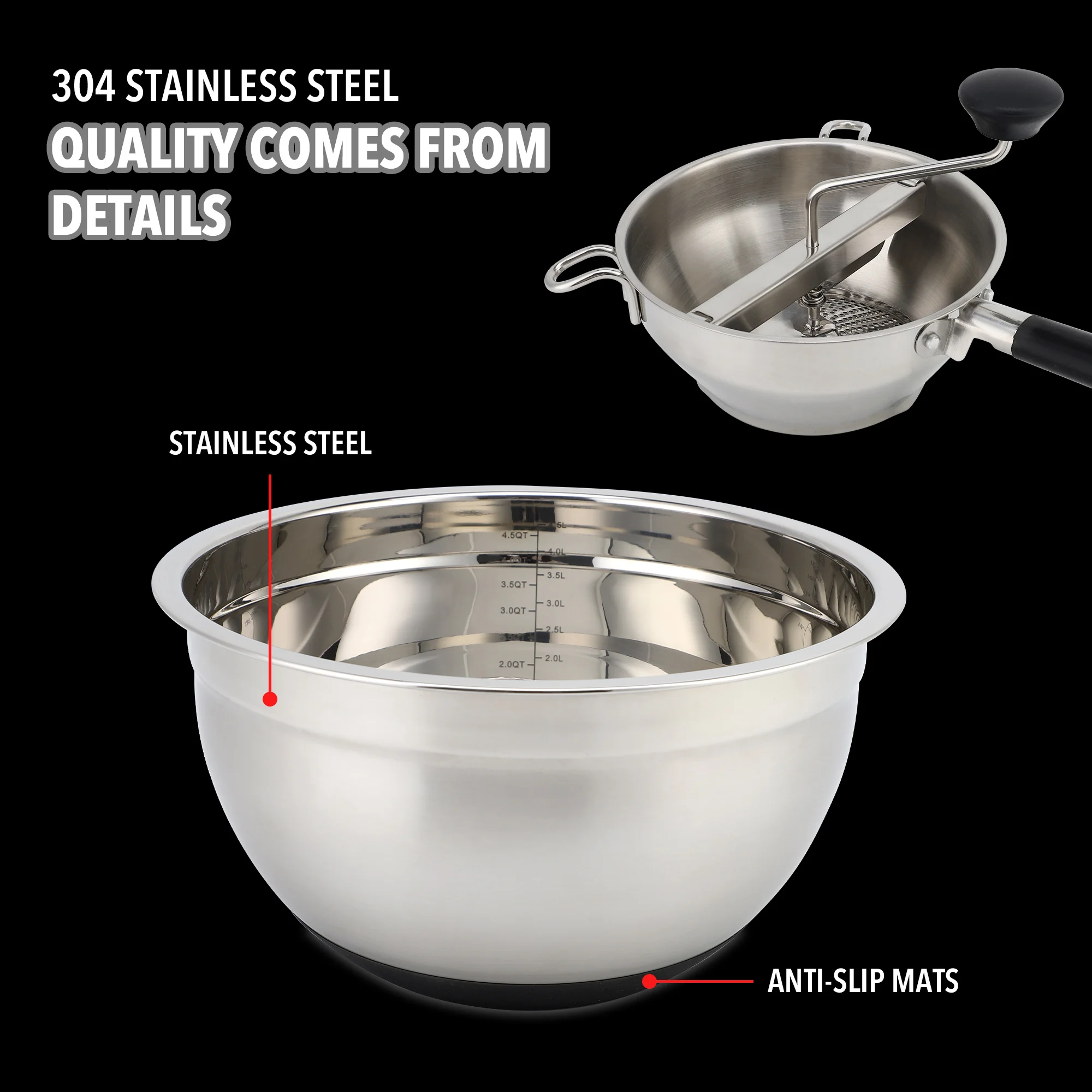 Rotary Stainless Steel Food Mill Strainer and Stainless-Steel Mixing ...