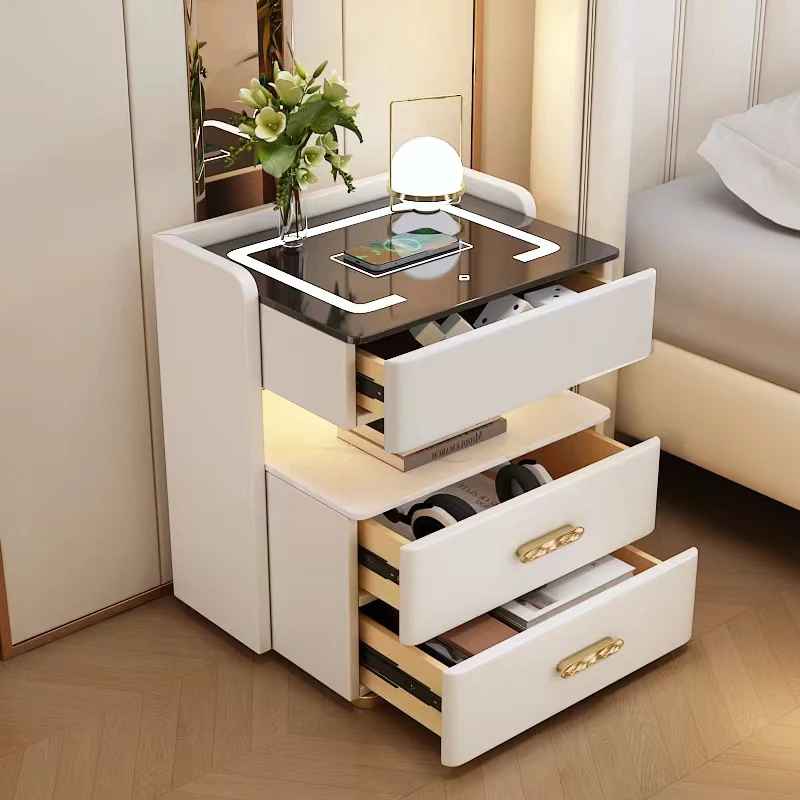 Customized Modern Luxury Solid Wood Smart Nightstand Wireless Charging ...