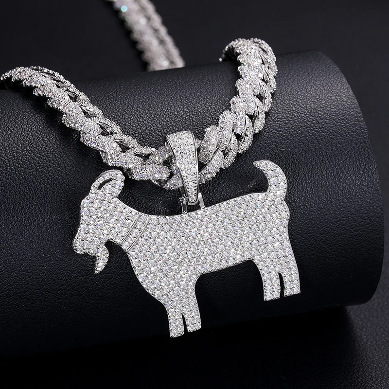 Micro Paved VVS Moissanite Diamond Bling Goat Pendant