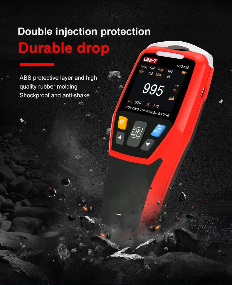 UNI-T UT343D Coating Thickness Gauge 1250um Measurement Mode Max/Min ...