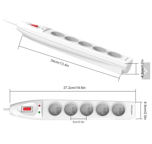 Eu France Plug Power Extension Socket 5 Ac Outlet Extension Cord 230v ...