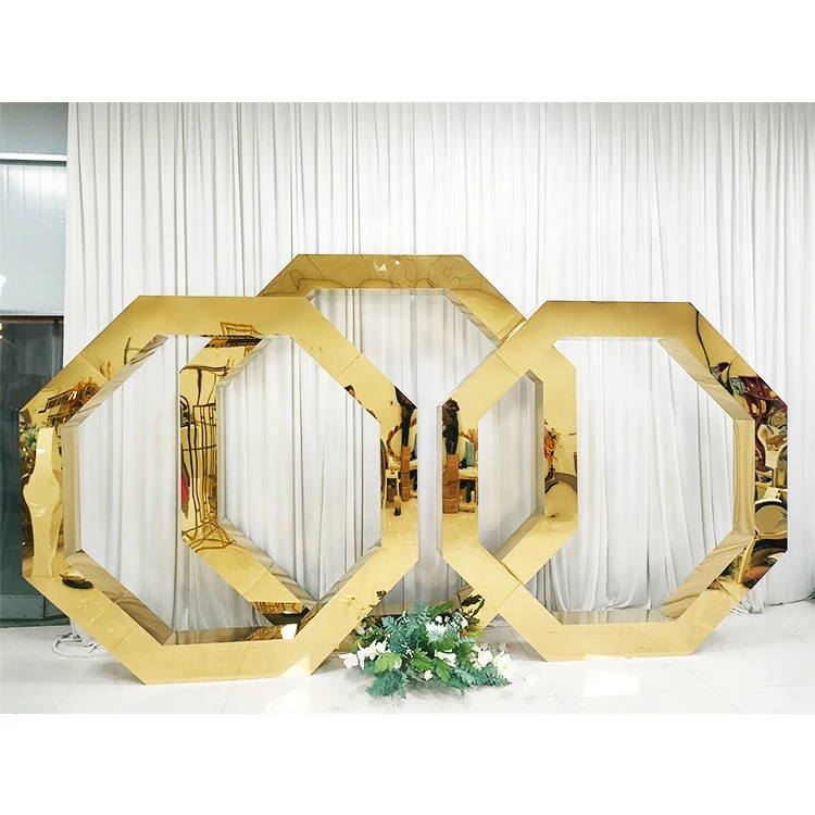 Golden Mirror Exquisite Octagon Wedding Backdrop Wedding Arch Stand ...