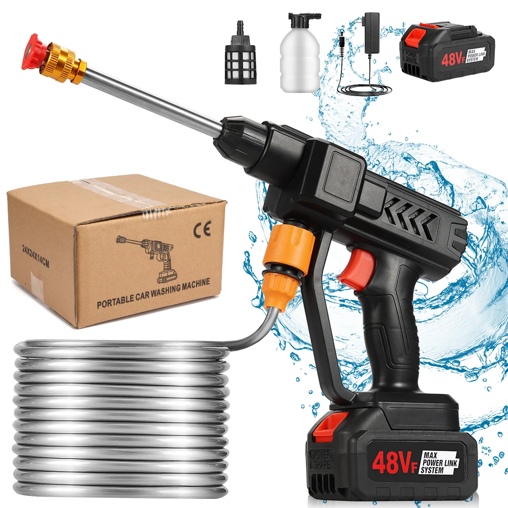 Powerful Lithium Battery Water Jet Car Washer Gun High Pressure New ...