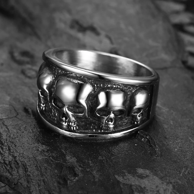 New Releases Gothic Style Men's Ring Goth Silver Plated Stainless Steel ...