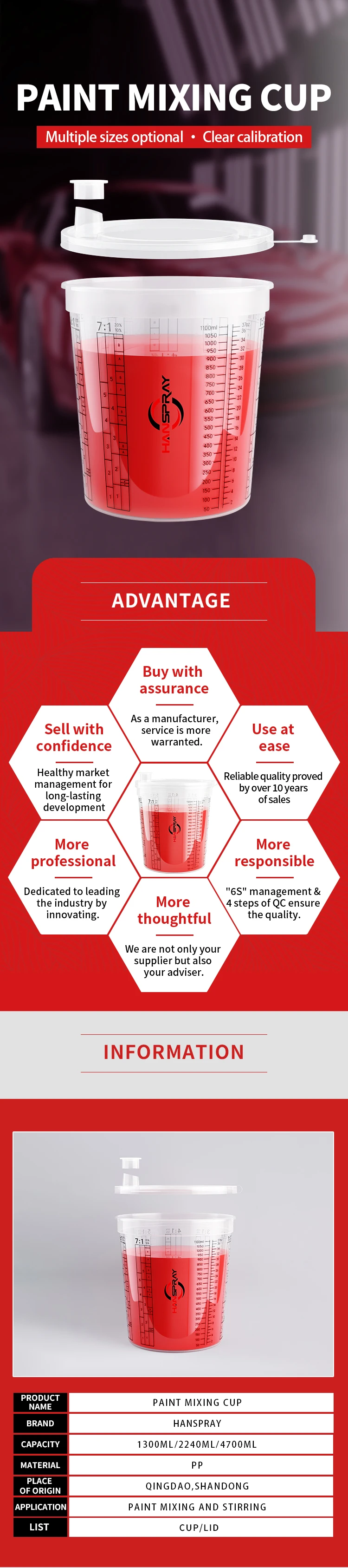 Hanspray Paint Mixing Ratio Measuring Container - 800ML