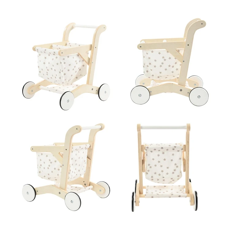 Wooden Toddler Play House Shopping Cart Activity Walker Stroller Pram ...