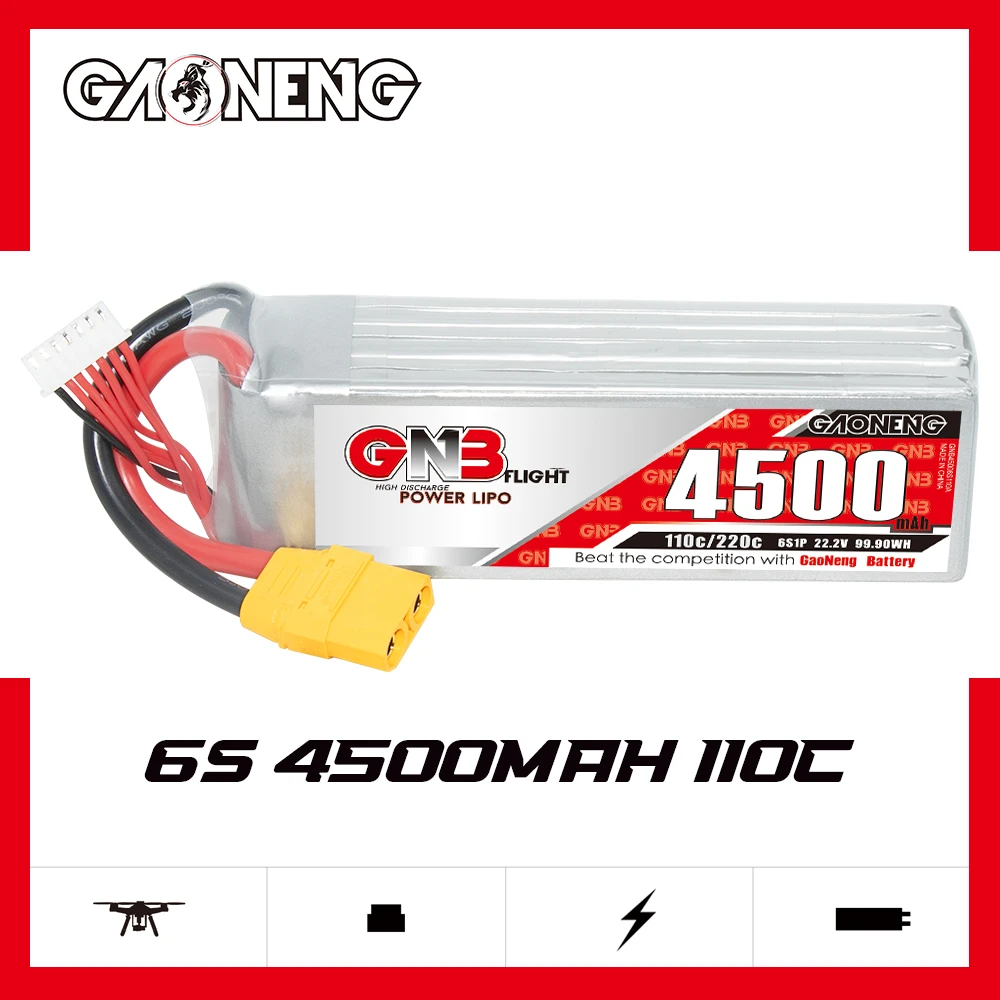 GAONENG GNB 4500mah 6S 22.2V 110C Lipo Battery for RC Helicopters