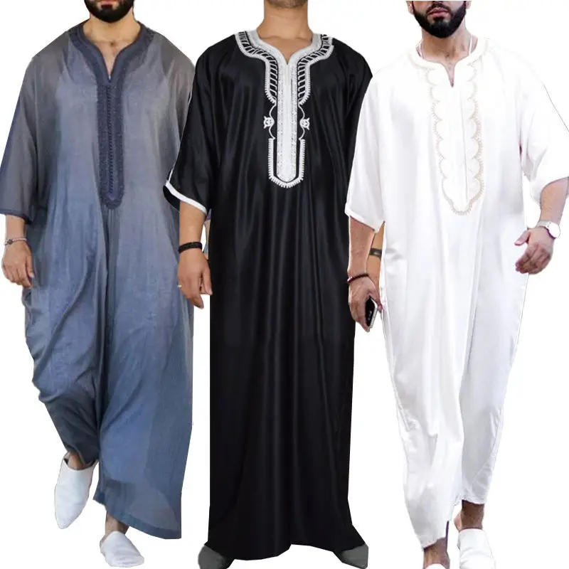 Thobe Muslim With Zipper And Size Pocket Men Islamic Clothing Solid ...