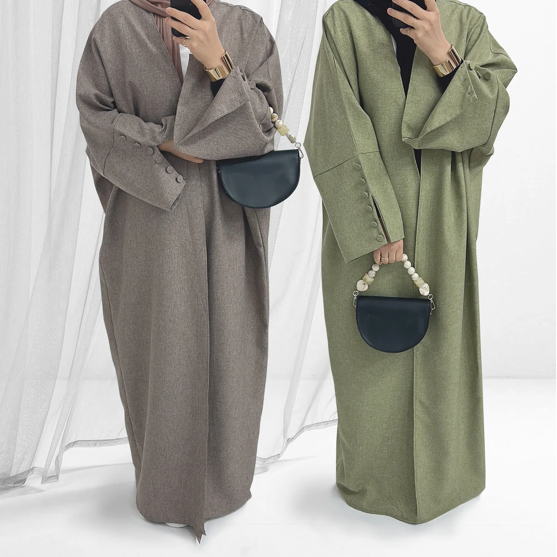 2024 Loriya EID Ramadan Linen Kimono Abaya With Buttons and Slit ...