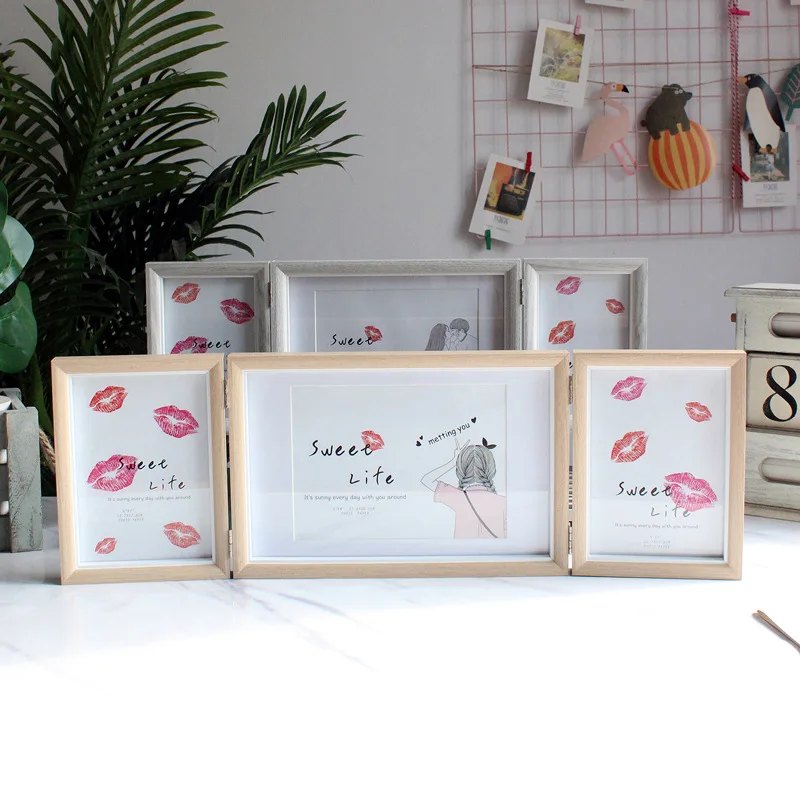Creative Personality Retro Triplet Folding Composite Wood Photo Frame ...