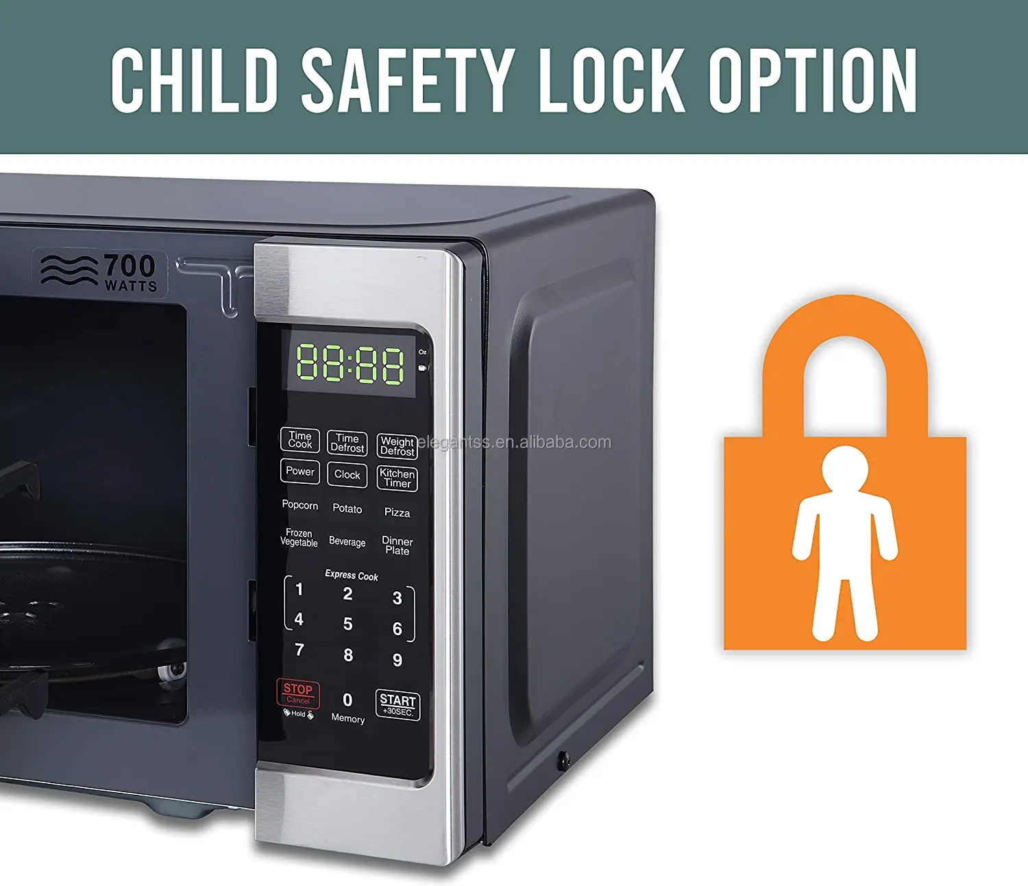 120V, 1000W Microwave with Push Button Controls - Wanhui