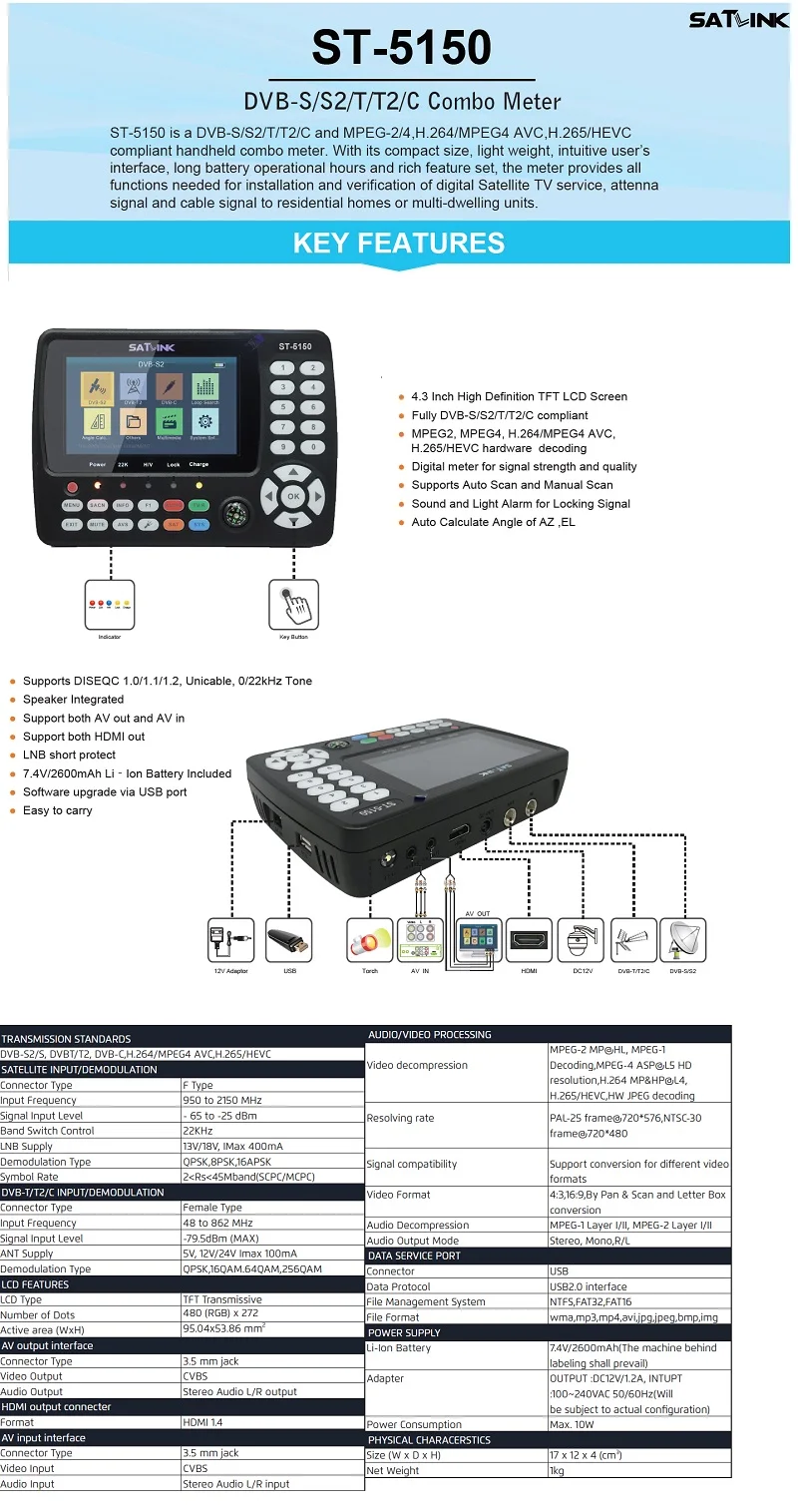 SATLINK ST-5150 DVB-S2/T2/C Combo - High Definition Satellite Receiver